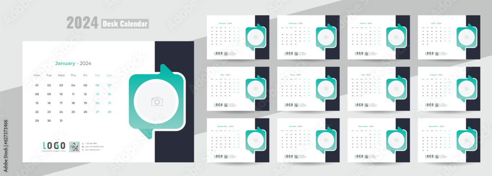 Modern Desk Calendar 2024, office desk calendar 2024 template Stock ...