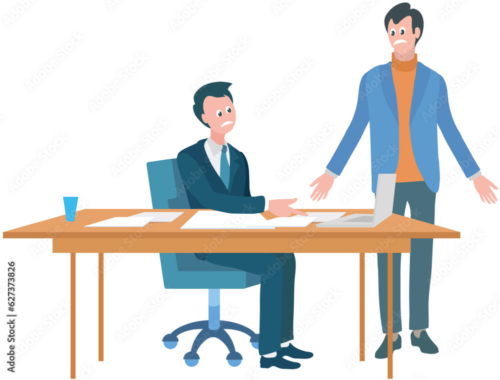 Office workers. Vector illustration. A worker employee demonstrates ...