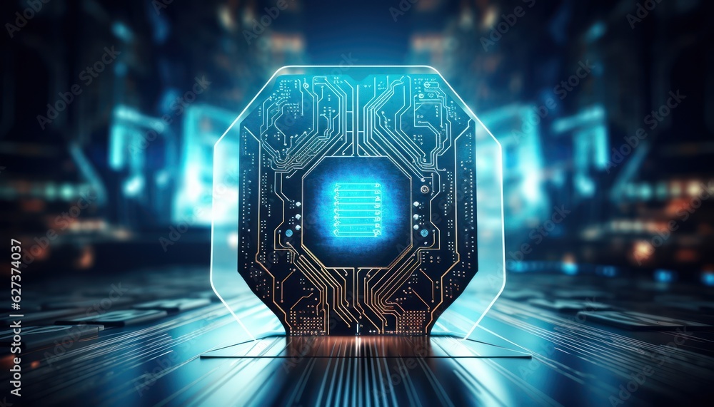 Hardware security concept. Digital shield firewall with central ...