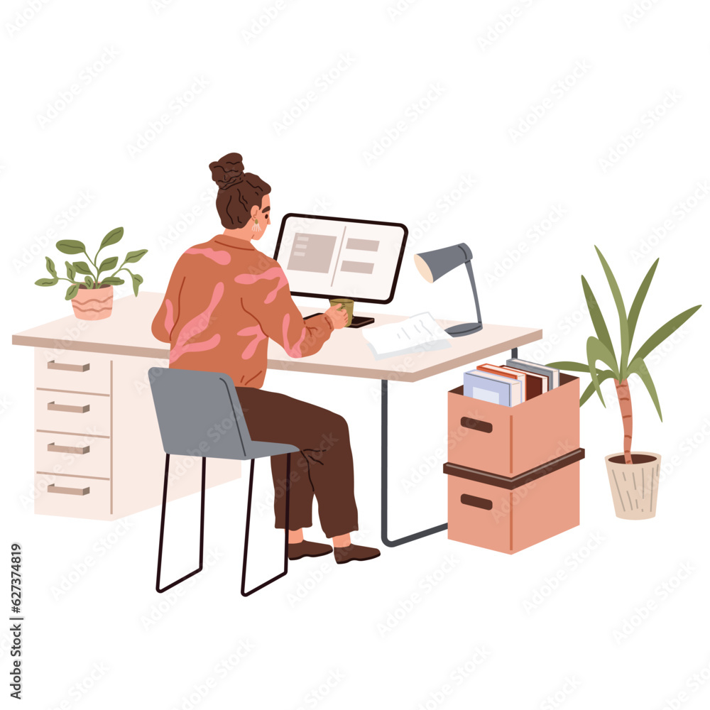 People office work. Vector illustration. A business person utilizes ...