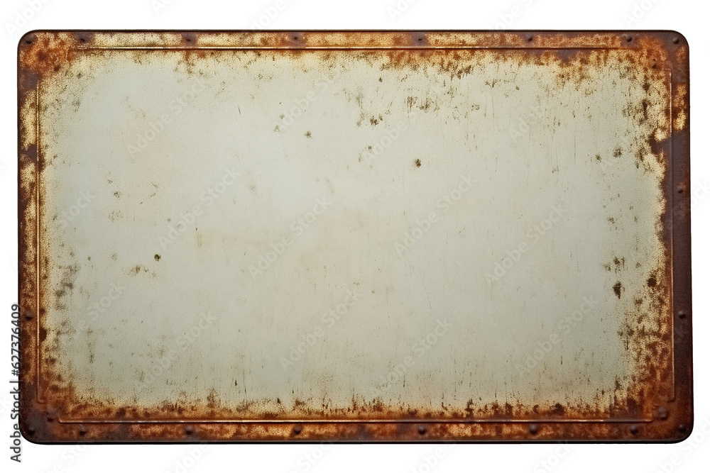 Old blank rusty metal sign isolated on transparent or white background ...