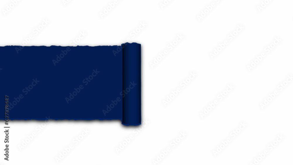 Scroll of blue torn paper rolls across white background animation Stock ...