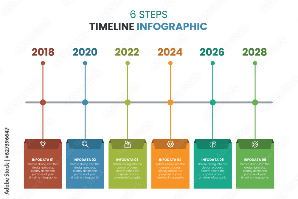 6 Steps Timeline Infographic Template With 6 Options Colorful Diagram ...