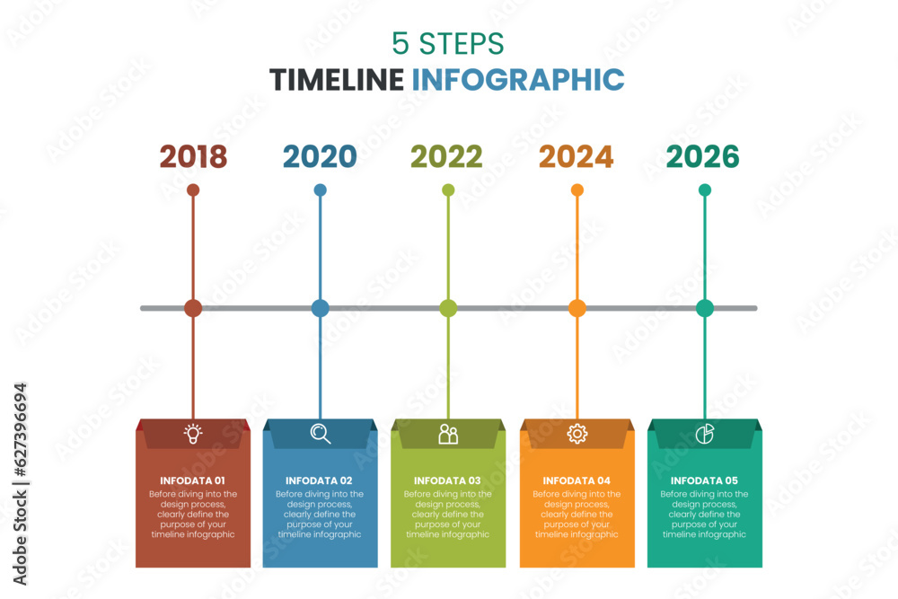 5 Steps Timeline Infographic Template With 5 Options Colorful Diagram ...