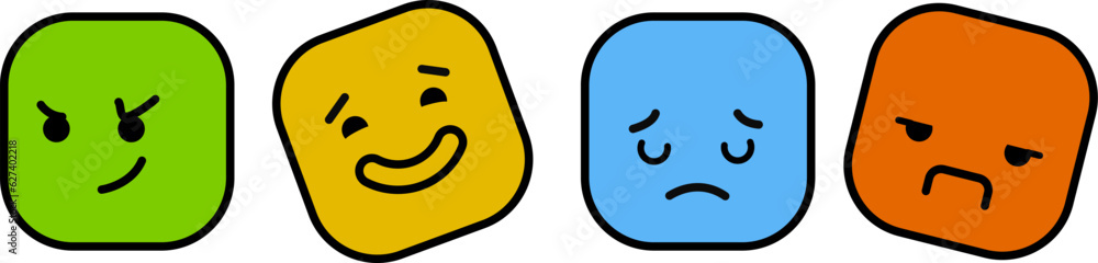 Four square colored emotions on a white background. 4 square emotions ...