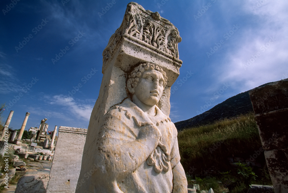 The left pillar of the gate of Hercules on Curetes Street in Ephesus ...