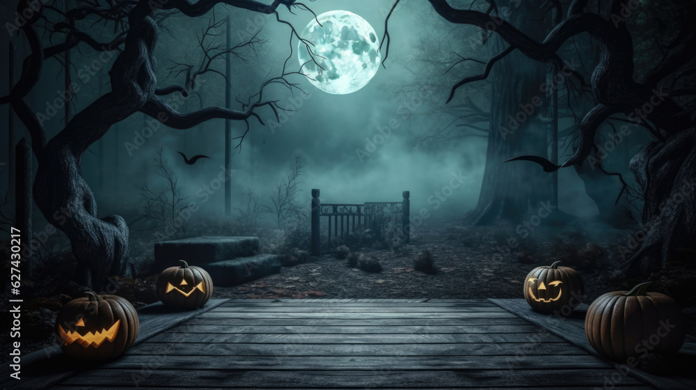 Spooky halloween background with empty wooden planks, dark horror ...