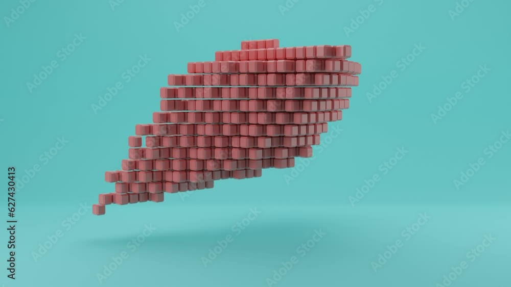 Loop 3d animation of a cloud of many pixels, cubes. The cloud is ...