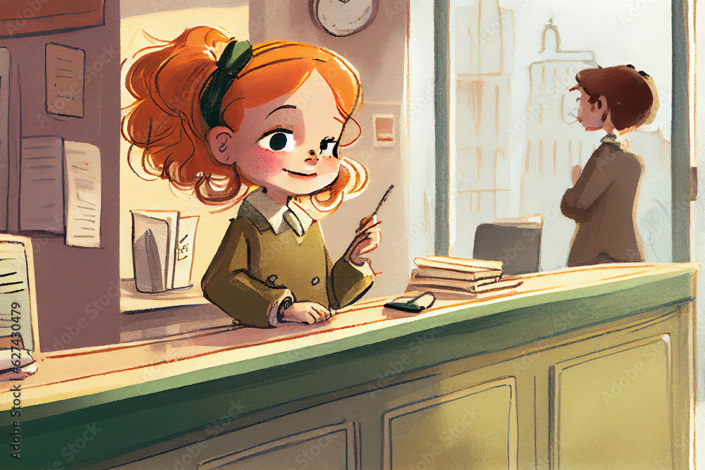 Little girl is a receptionist, secretary. Illustration for a children's ...