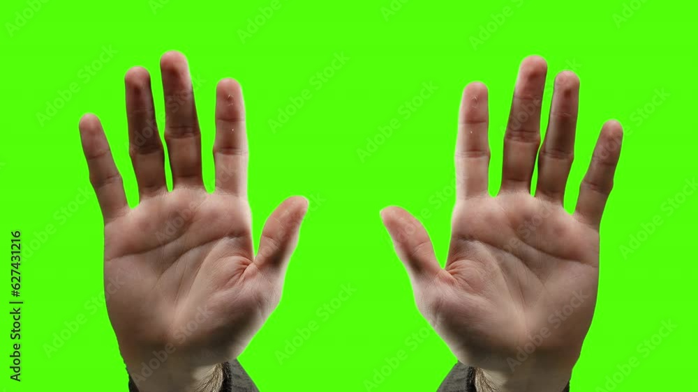 Raising Palm Hands Green Screen Male Body Part. Male palm hands raising ...