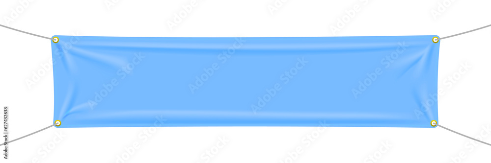 Blue textile banner with folds. Blank hanging fabric template. Png ...
