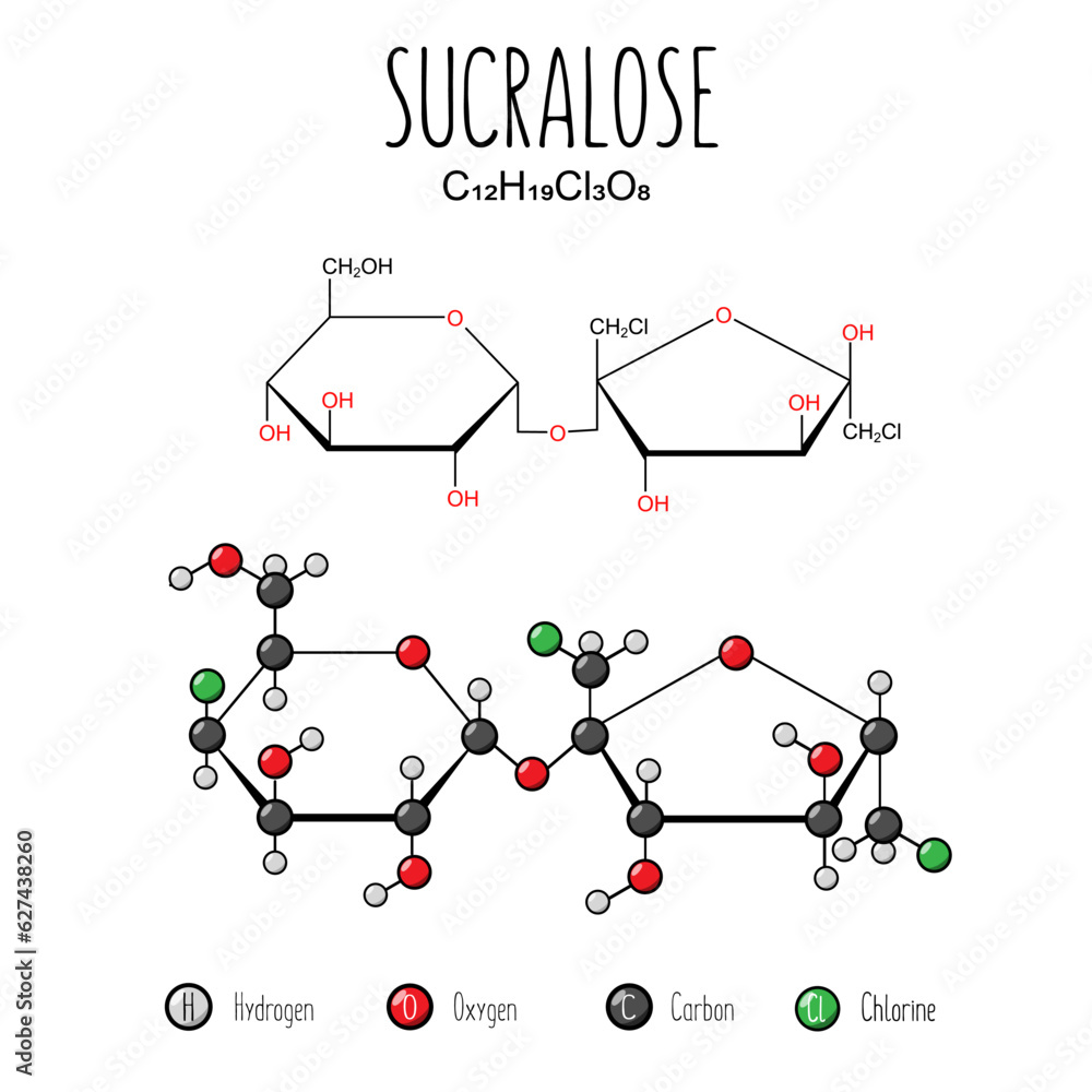 Sucralose skeletal and flat representation. Skeletal formula and 2d ...