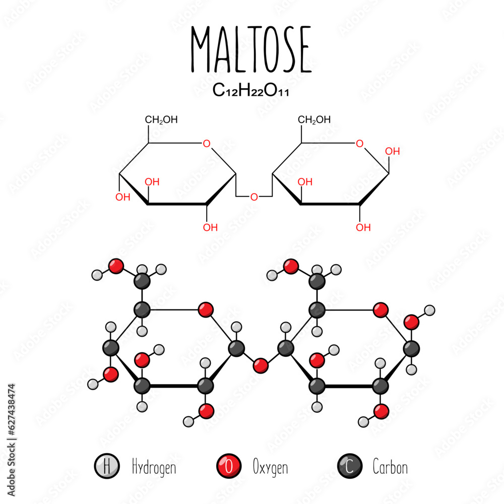 Maltose skeletal and flat representation. Skeletal formula and 2d ...