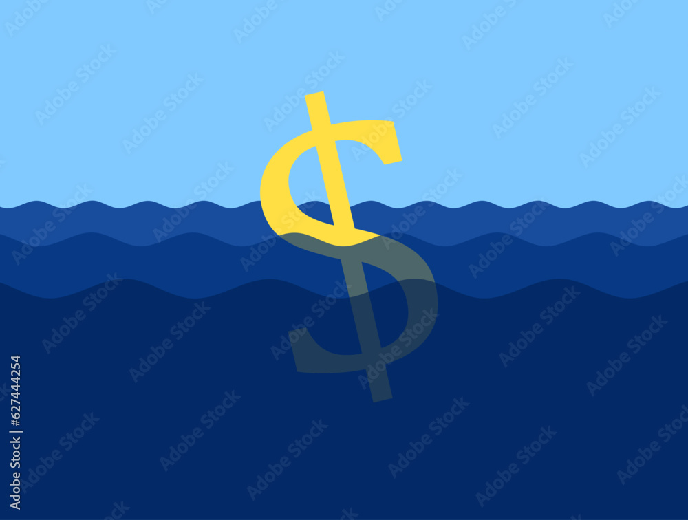 Sinking US Dollar as metaphor of currency after inflation and ...