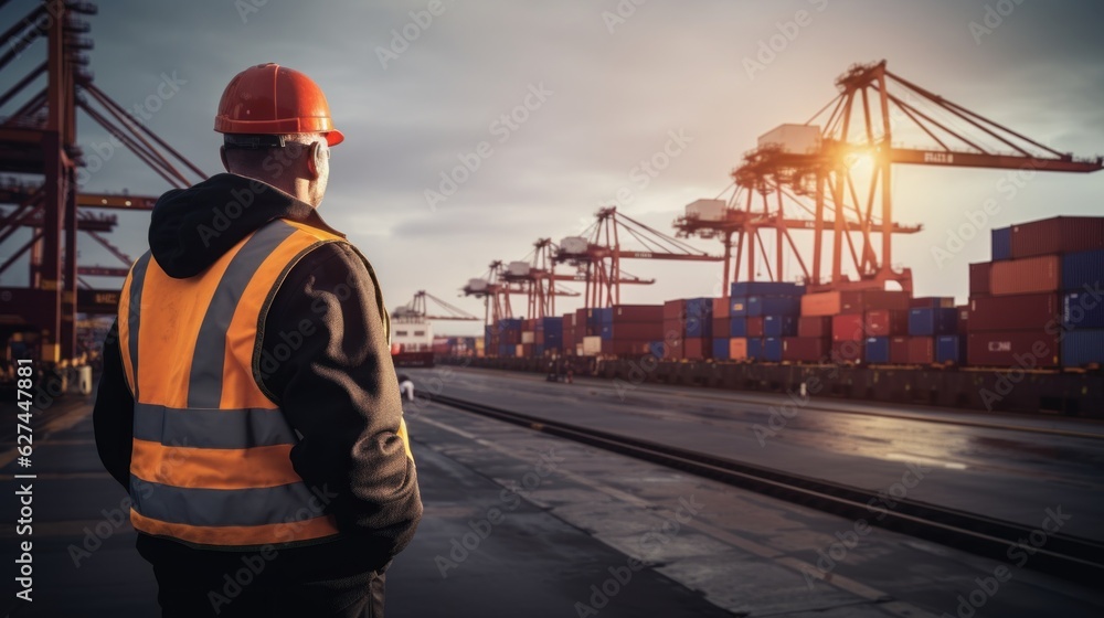 Freight forwarding manager. Worker at container terminal. worker in a ...