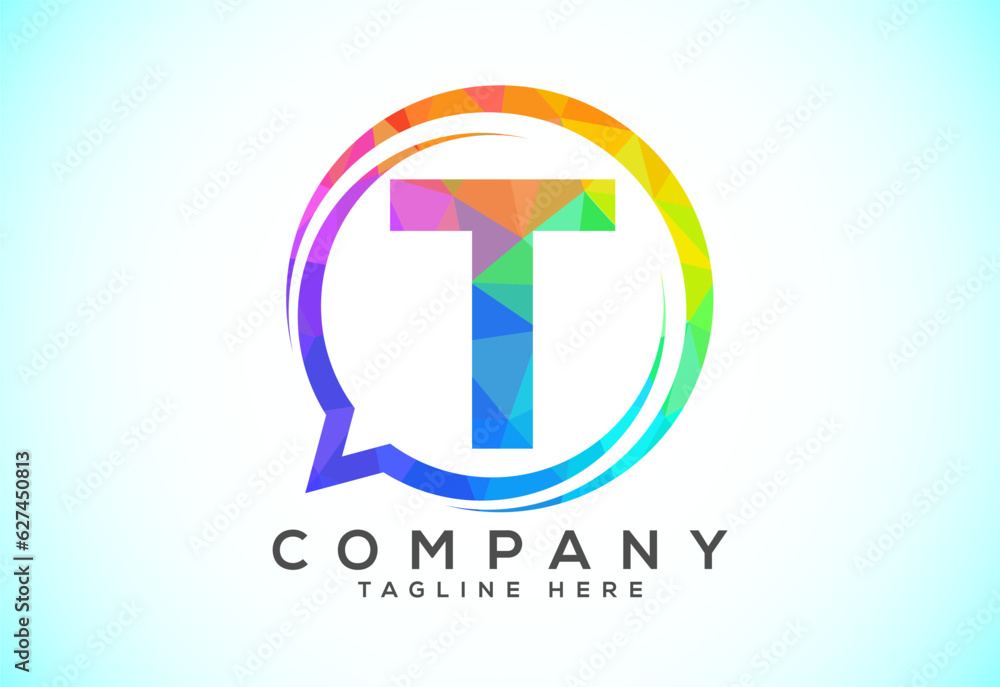 Low poly English alphabet with a bubble chat icon. Talking chatting ...