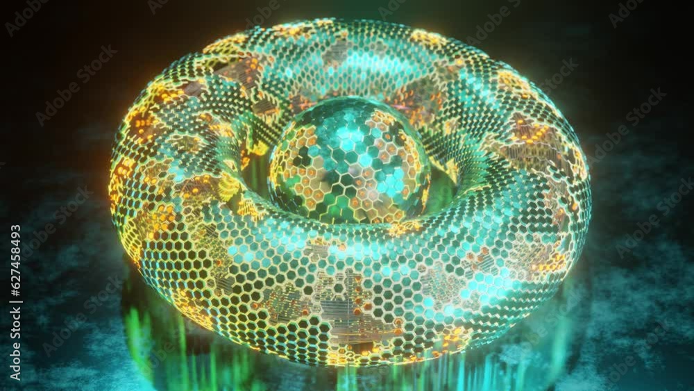 Loop 3d animation. Abstract geometric figure of a set of hexagons. A ...