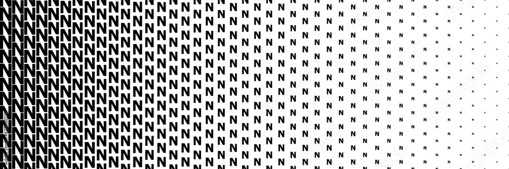 horizontal black halftone of capital letter N design for pattern and ...