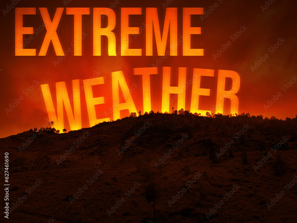 Extreme weather conditions background design with dark mountains and ...