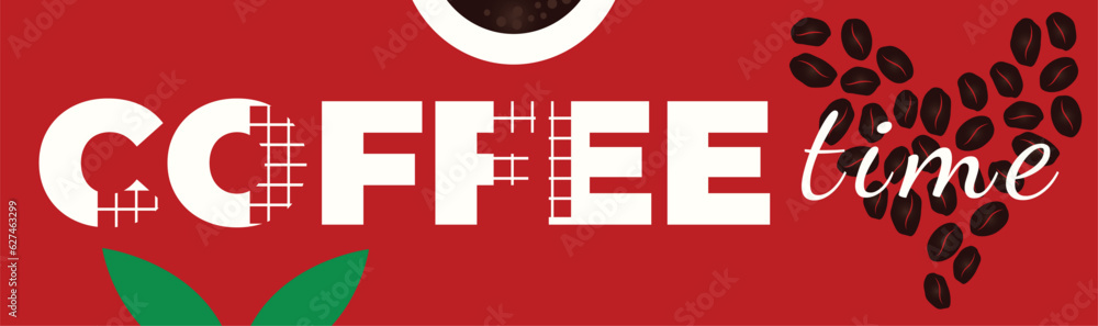 Horizontal banner design of coffee on a red background. Vector drawing ...