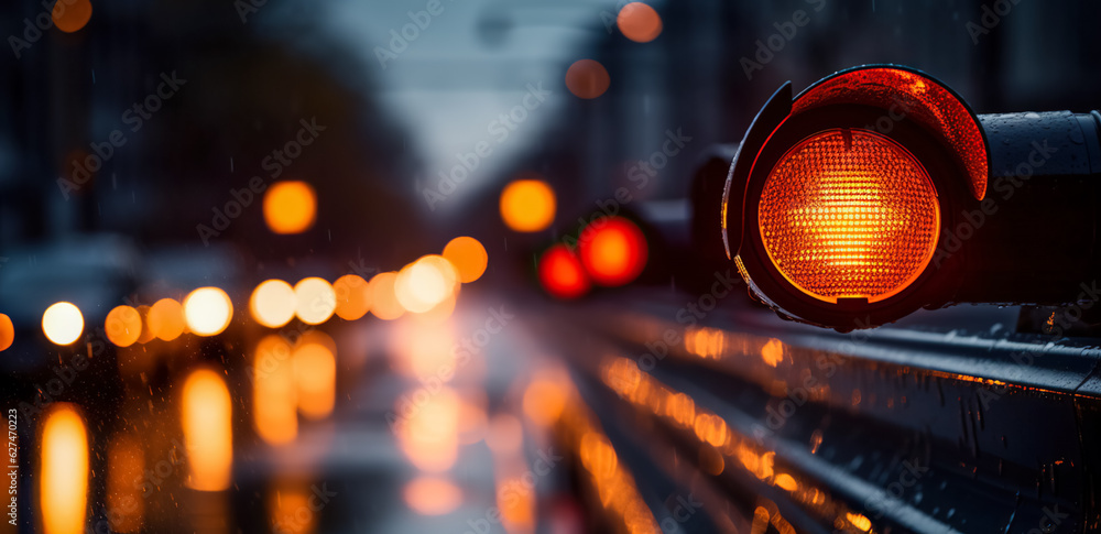 warning lamp in the street at night. Red alert lamp or warning ...