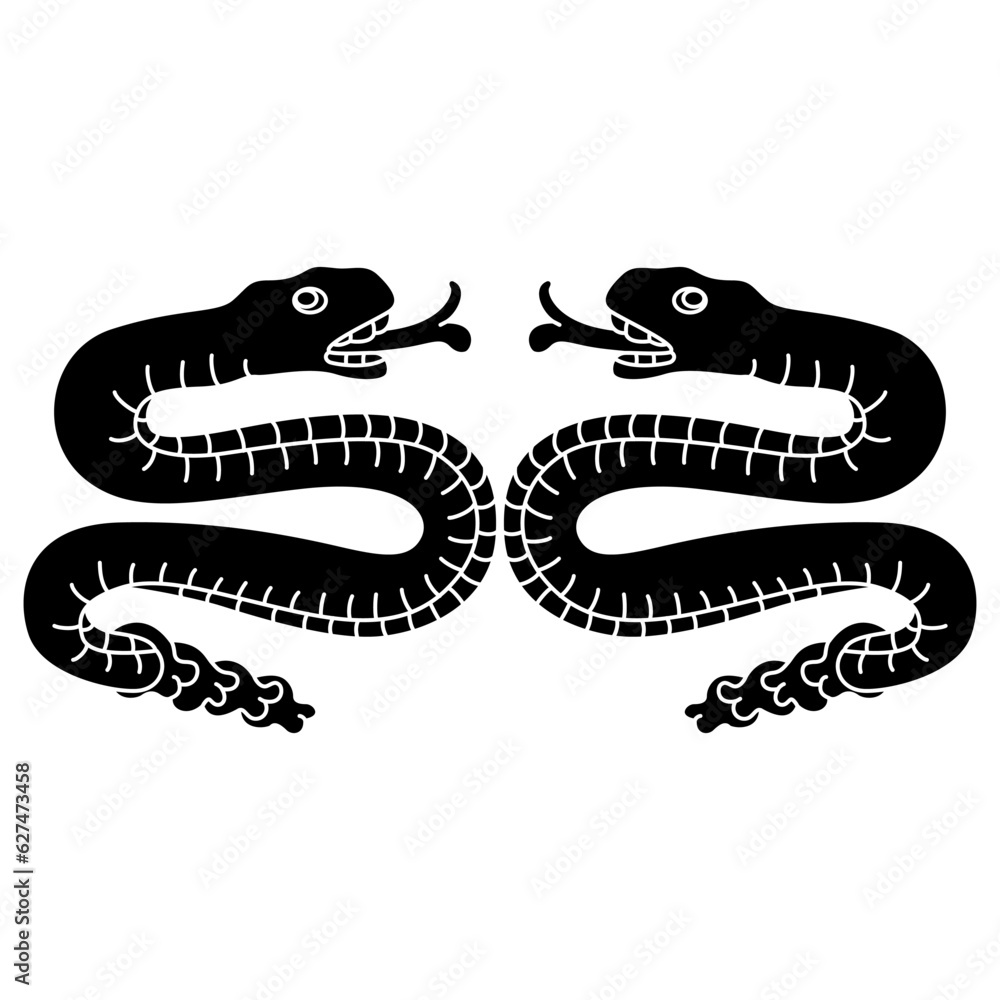 Symmetrical animal design with two rattle snakes from Aztec codex ...