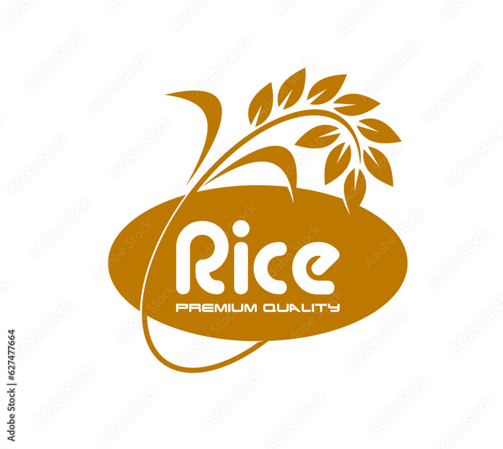 Rice icon of cereal grains and agriculture crop plant, vector farm food ...