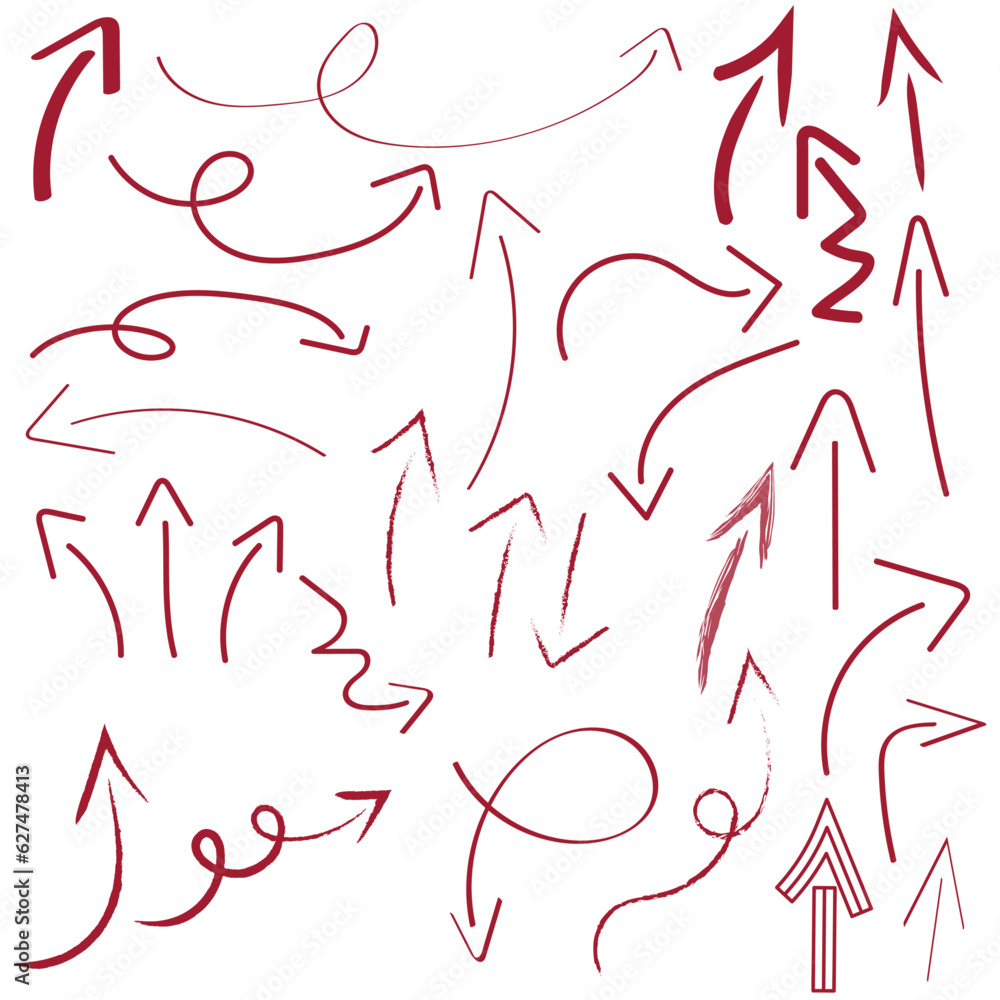 Hand drawn red arrows vector set. Thin Thick and Zig Zag Variations ...