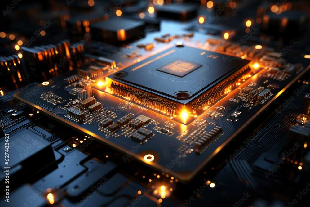 Futuristic future motherboard design with CPU socket, microchips ...