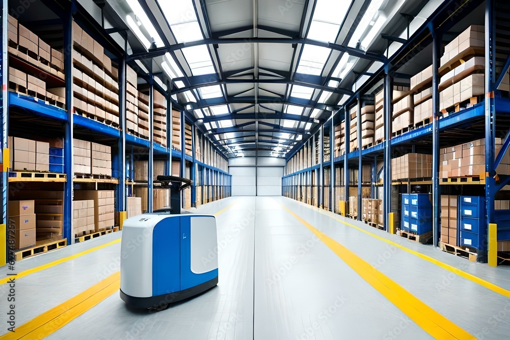 AGV (Automated guided vehicle) in warehouse logistic and transport ...