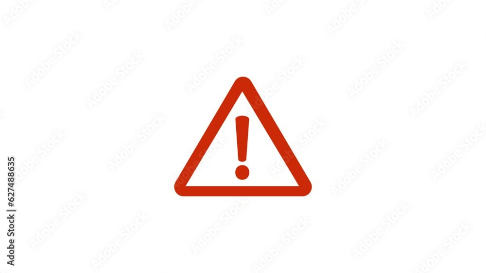 Blinking red triangle Warning symbol loop animation footage on ...