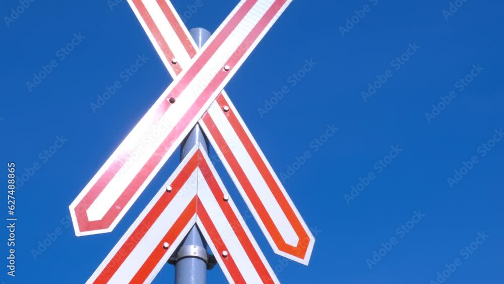 Road signs for the tram. Multi-track railway sign with a traffic light ...