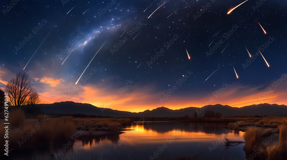 A breathtaking celestial event with a meteor shower painting the night ...