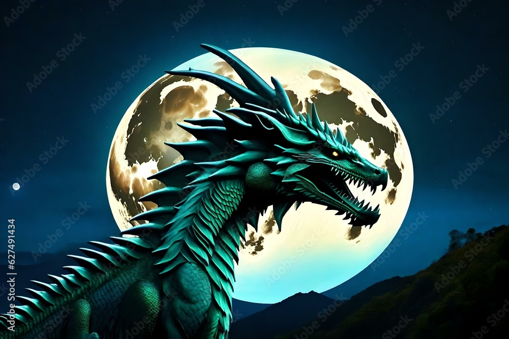 dragon and moon Created using generative AI tools Stock Illustration ...