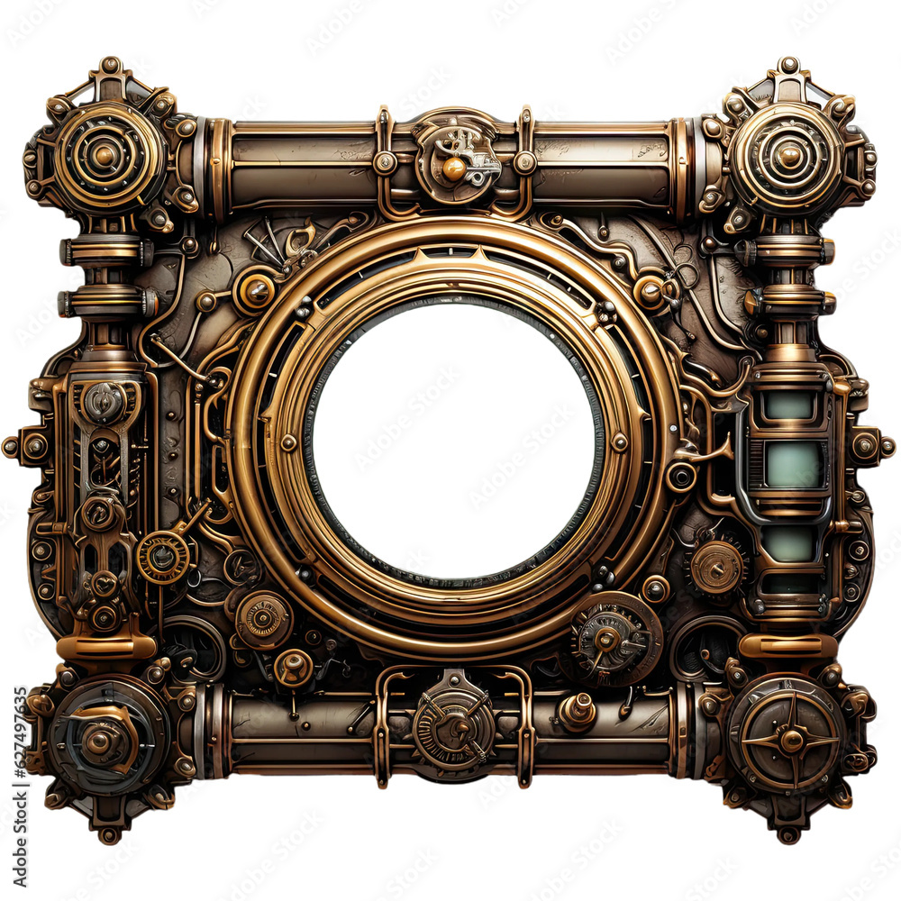 Metallic frame with vintage machine gears and cogwheel. Isolated on ...
