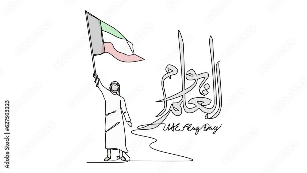 Animated self continuous line drawing of UAE Flag Day. Design of UAE ...