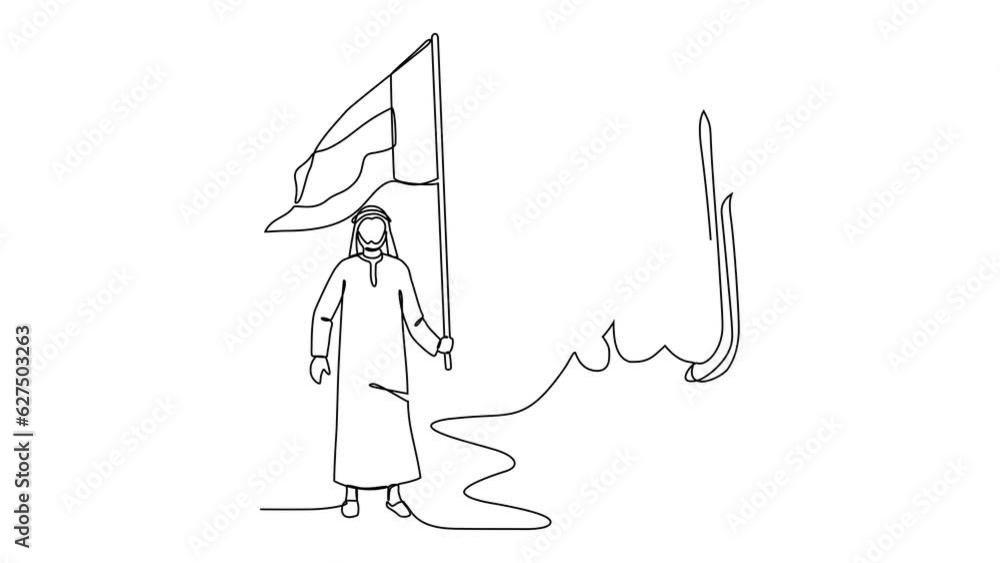 Animated self continuous line drawing of UAE Flag Day. Design of UAE ...