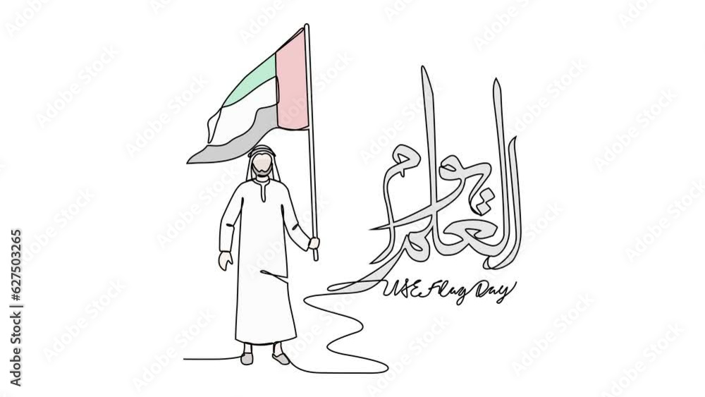 Animated self continuous line drawing of UAE Flag Day. Design of UAE ...