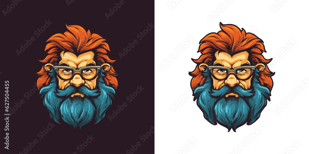 Beardmen Mascot logo design concept, Beardmen with Orange color hair ...