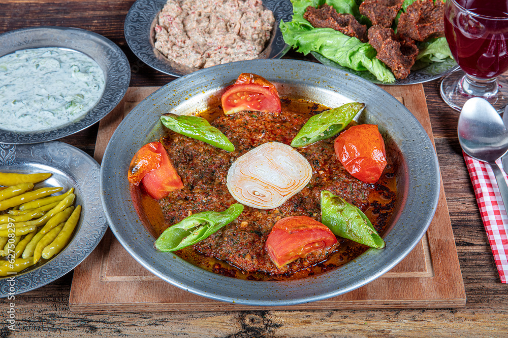 Turkish Food Et Kavurma. Meat Saute Turkish Et sote on black ground ...