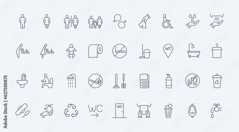 Restroom and toilet thin line icons set vector illustration. Outline ...