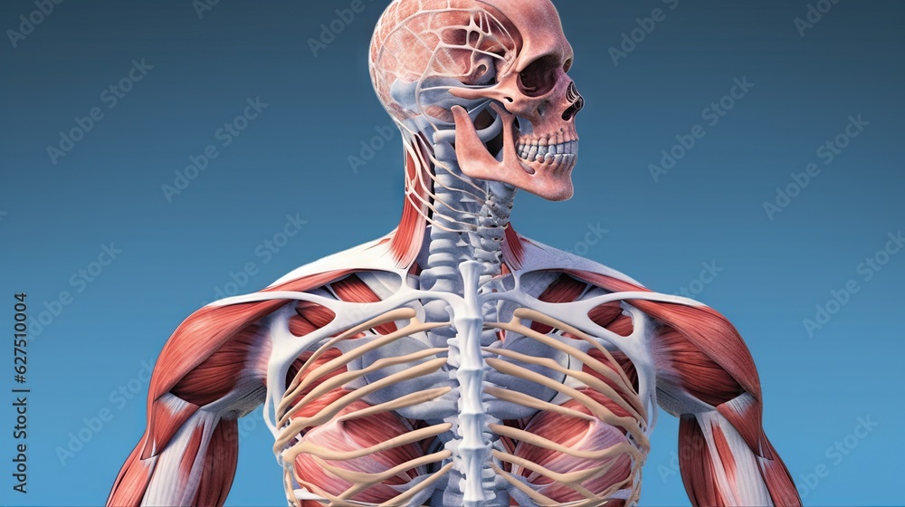 ภาพประกอบสต็อก Human Anatomy: Upper Body with Skeletal and Muscular ...