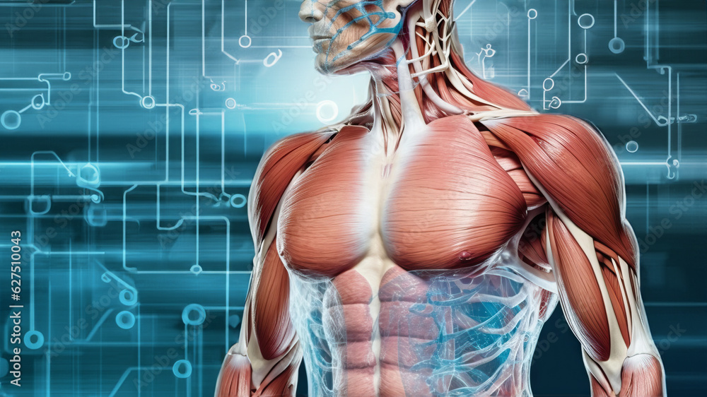 Human Anatomy Upper Body with Skeletal and Muscular Systems Stock ...