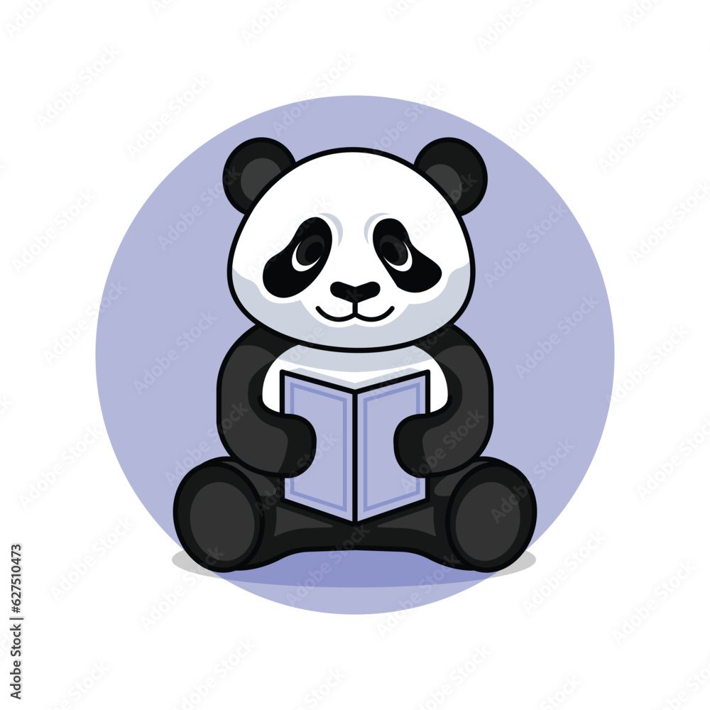 cute panda reading a book cartoon style illustration Stock Vector ...