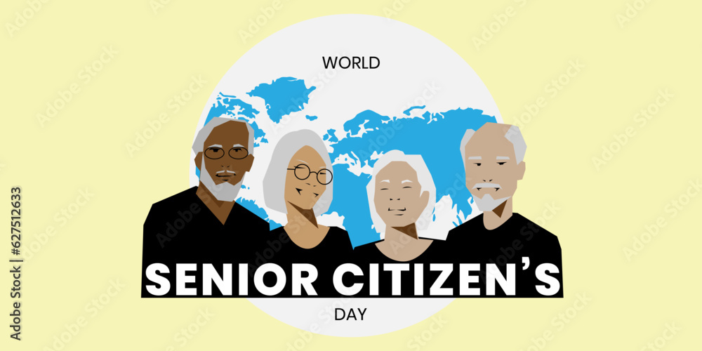 World Senior Citizen's Day banner template. Senior citizens characters ...