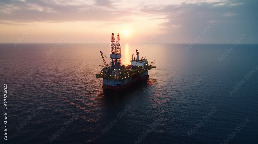 Aerial view offshore drilling rig (jack-up rig), flatform oil and gas ...