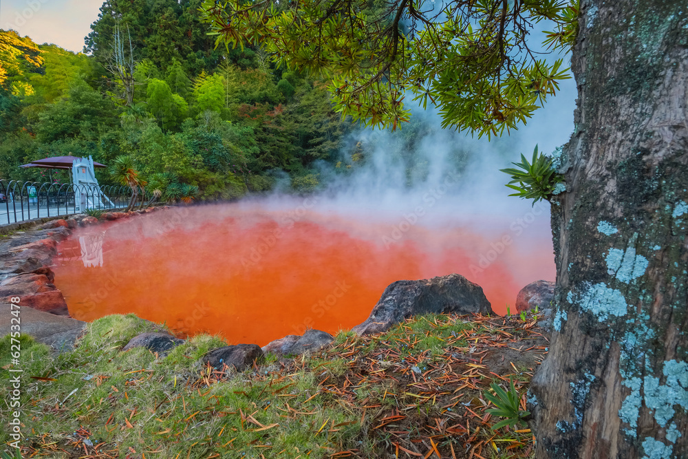 Beppu, Japan - Nov 25 2022: Chinoike Jigoku hot spring in Beppu, Oita ...