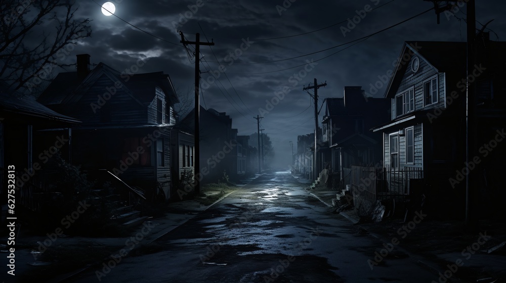 Haunted Suburban Streets: Halloween Night Under the Glowing Moon's ...