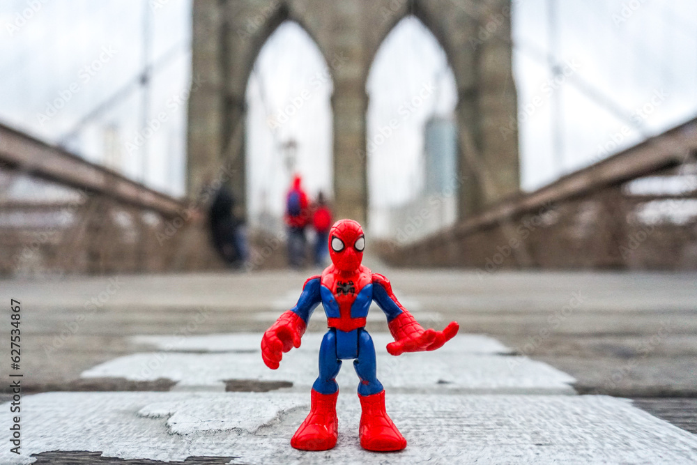 Spiderman on the Brooklyn bridge Stock Photo | Adobe Stock