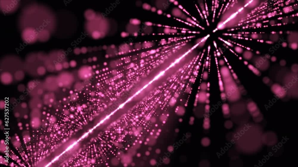 Rose gold light rays and shining particles on dark background. Endless ...